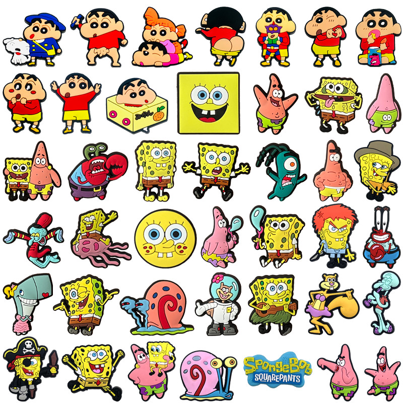 Spongebob Shin-chan การ์ตูน jibbit รองเท้า Charms รองเท้าแตะจี้ปุ่ม ...