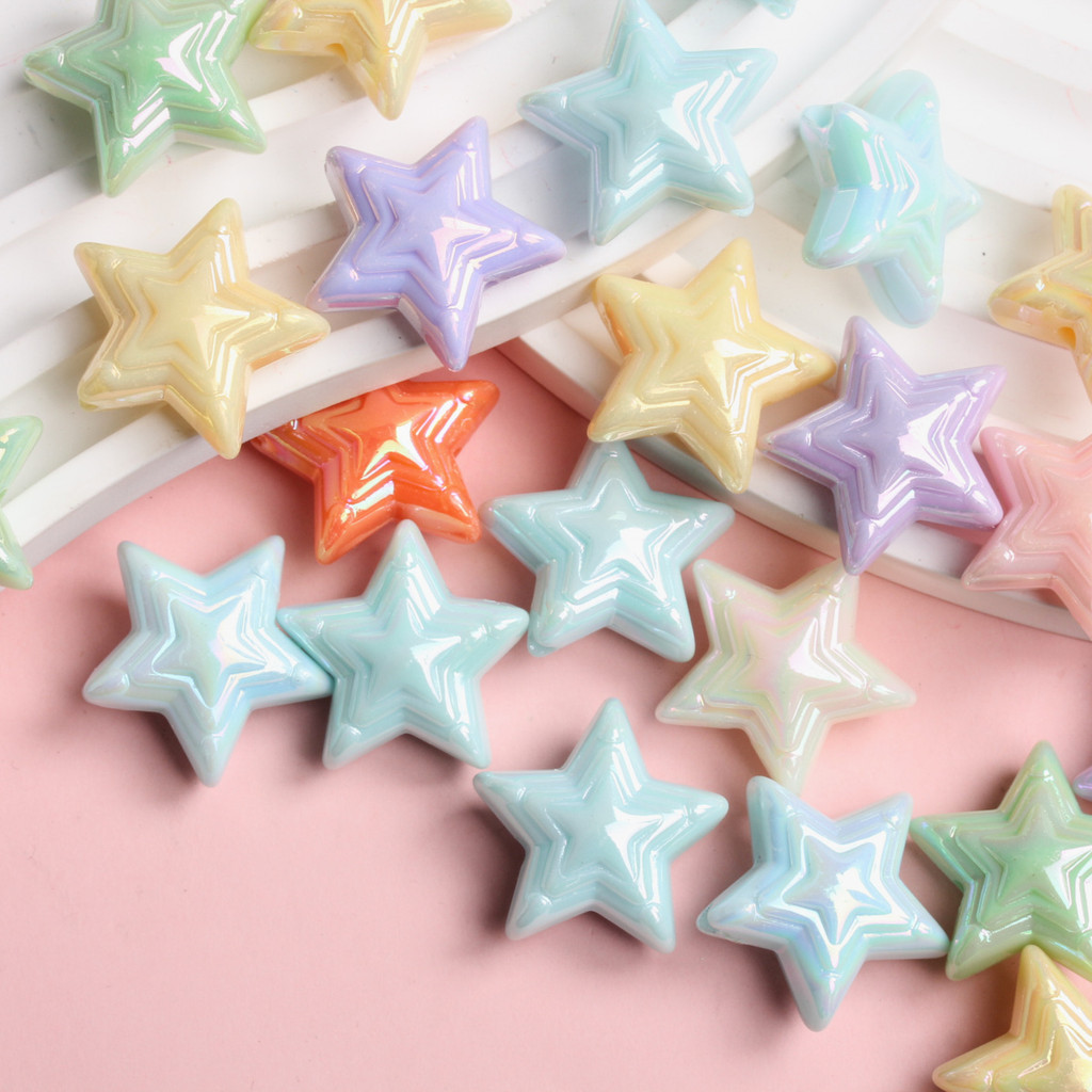 10 ชิ้น 22.8 มิลลิเมตร Multicolor Pentagram Star หลวมลูกปัดอะคริลิคจี้ ...