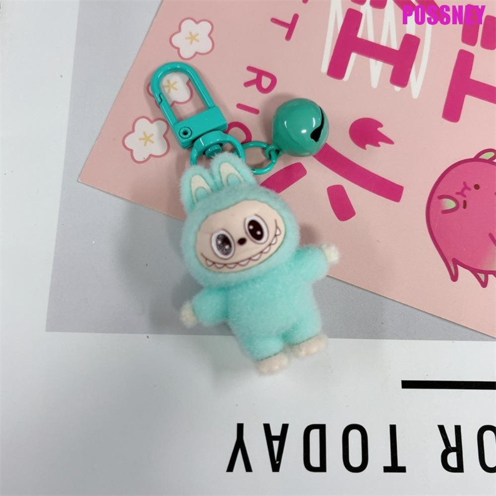 Possney Flocking Labubu พวงกุญแจ, กระเป๋าซิลิกาเจล Charm นั่งลง Labubu จี้, น่ารัก Handmade Bell ...