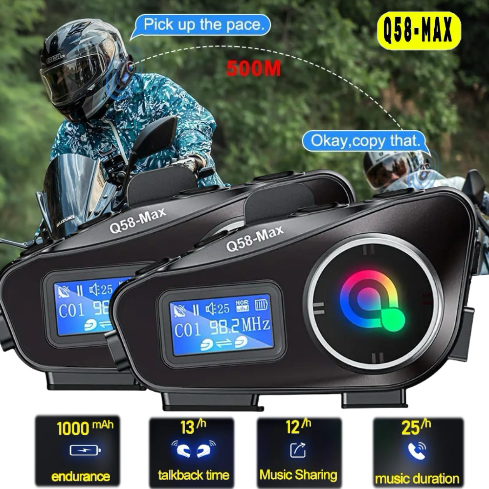 Q58-Max หมวกกันน็อคมอเตอร์ไซค์อินเตอร์คอมชุดหูฟังบลูทูธจอแสดงผล LCD 2 ...