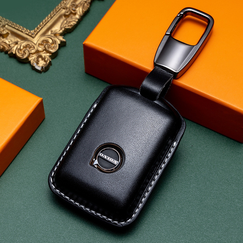 Volvo Car Cowhide Smart Key Case เหมาะสําหรับ XC60 XC40 XC90 V60 V90 S60 S90 Simple Pure Black ...
