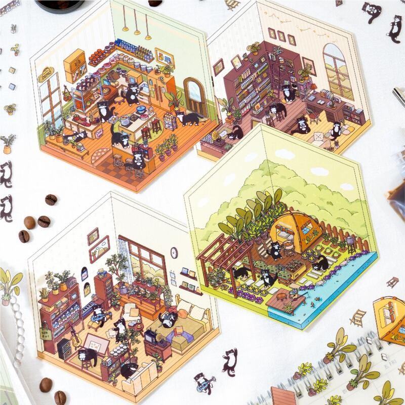 Kowei 3 ชิ้น [ซีรีส์บ้านอบอุ่น] สติ๊กเกอร์ Deco วินเทจกระดาษสติกเกอร์ ...
