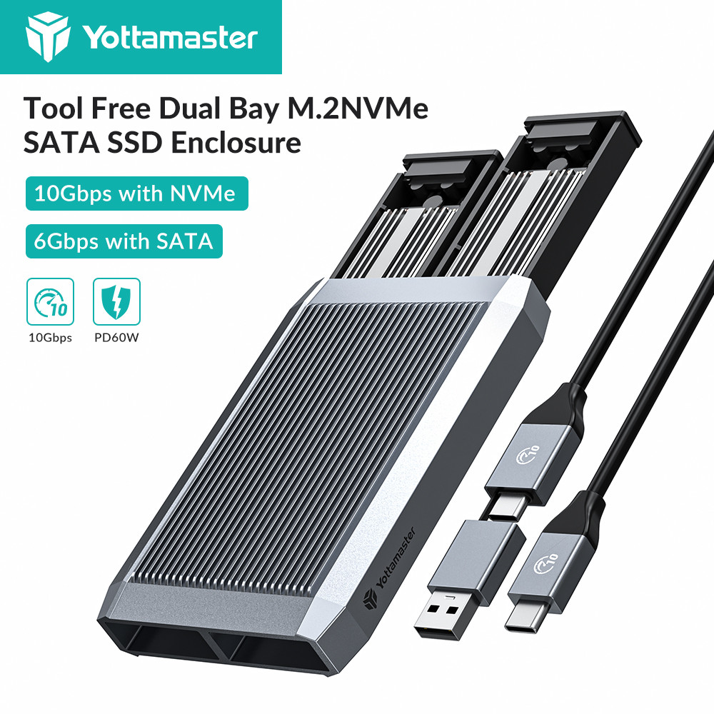 Yottamaster M.2 Nvme Dual Bay USB C SSD Enclosure 10Gps ปราศจาก ...