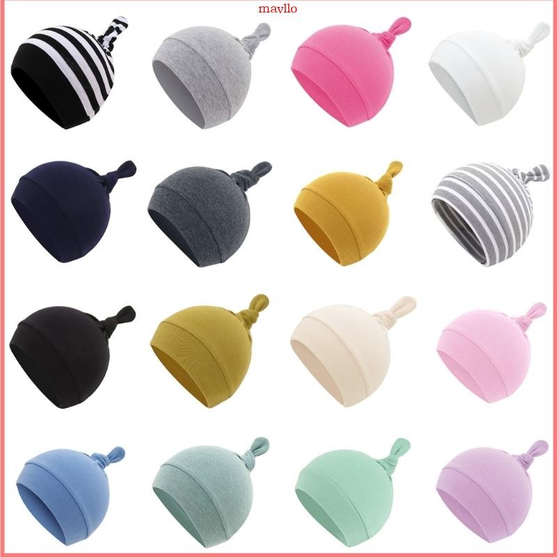 Mavllo เด็กหมวกผ้าฝ้าย Nightcap ทารกแรกเกิดน่ารัก Tail Knot Beanie หมวกสีทึบ Bonnet Bandanas ...