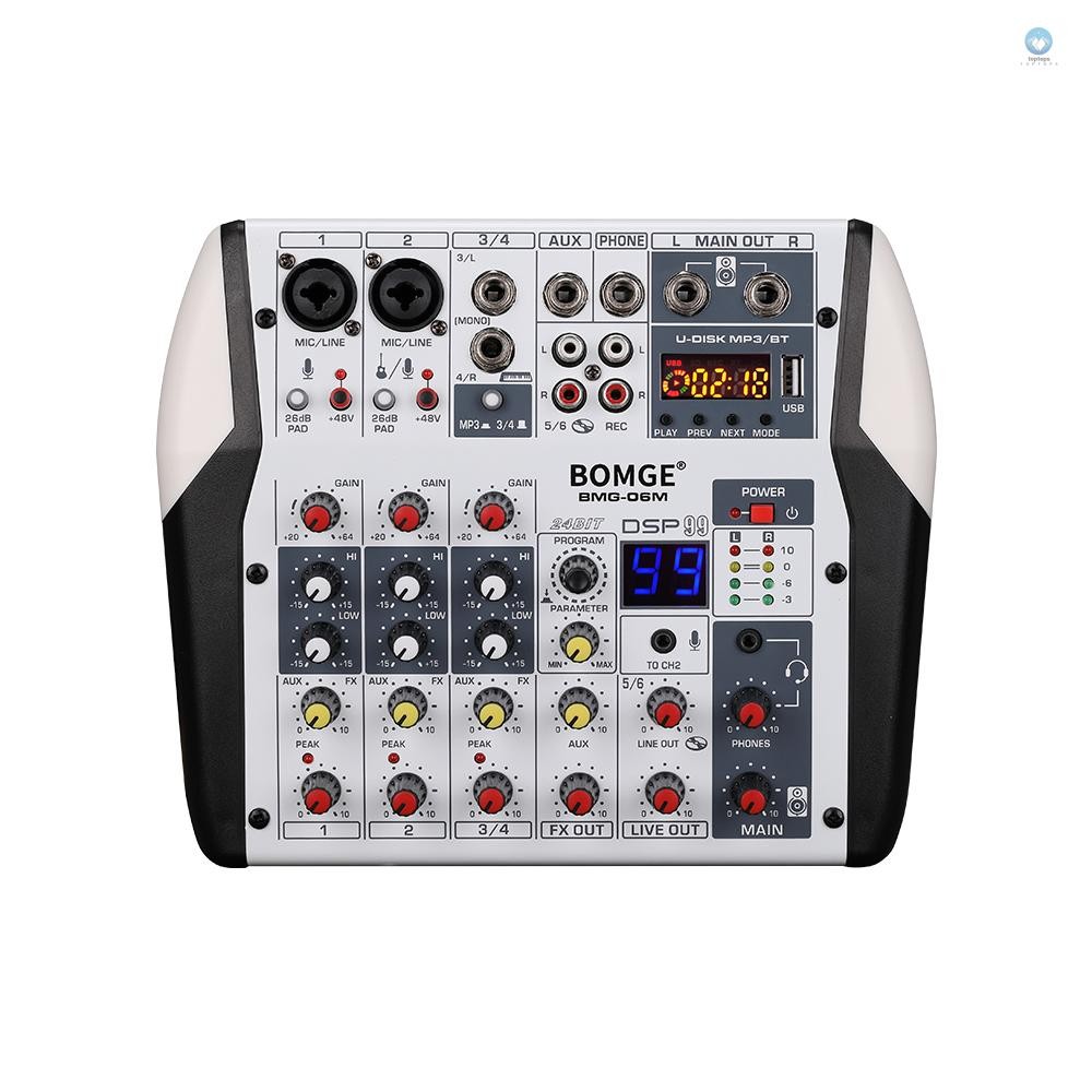 BOMGE 6 ช่อง DJ Audio Sound Mixer Professional Soundboard สเตอริโอการบันทึก MP3 USB BT อินพุต ...
