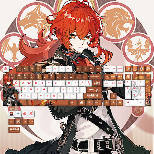 คีย์แคปไทย คีย์แคป Genshin Impact ธีม Diluc Keycap 2D 5 Side ...