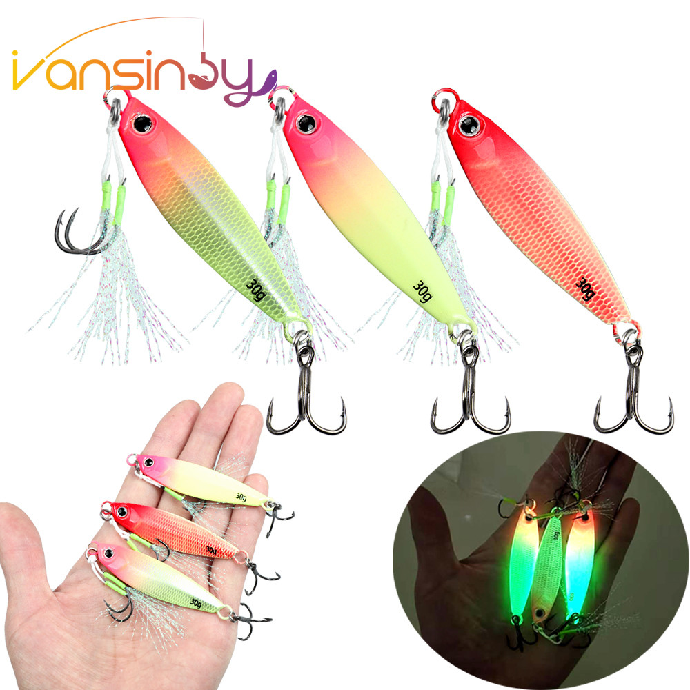 ใหม่ตกปลา Luminous Jigging Hook Spinner เหยื่อ 7g/10g/15g/20g/30g/40g เลเซอร์โลหะ Jig ช้อนตกปลา ...