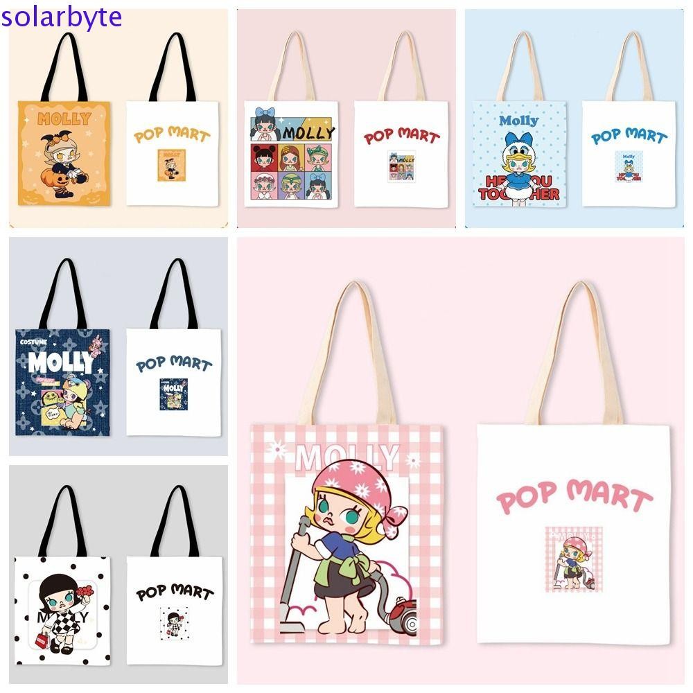 SOLARBYTE กระเป๋าโท้ทลายการ์ตูน,กระเป๋าถือผ้าแคนวาส Molly Kawaii Pop Mart,แฟชั่นอะนิเมะการพิมพ์ ...