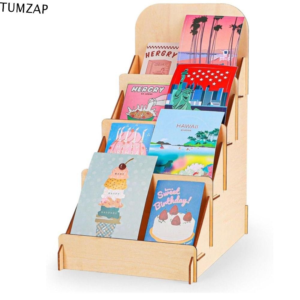 TUMZAP ขาตั้งโชว์การ์ดอวยพรไม้,ดีไซน์ทันสมัย 4 ชั้นชั้นเก็บนามบัตร,ประหยัดพื้นที่ชั้นตกแต่ง ทํา ...