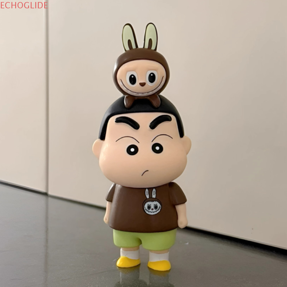 ECHOGLIDE Crayon Shin-Chan Labubu รุ่น,ตกแต่งโต๊ะ PVC ตุ๊กตา Labubu ...
