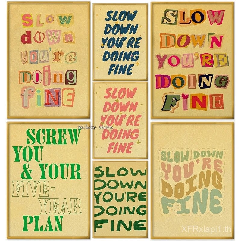 โปสเตอร์สร้างแรงบันดาลใจภาษาอังกฤษ 'Green Slow Down', ภาพวาดสีน้ำมันตก ...