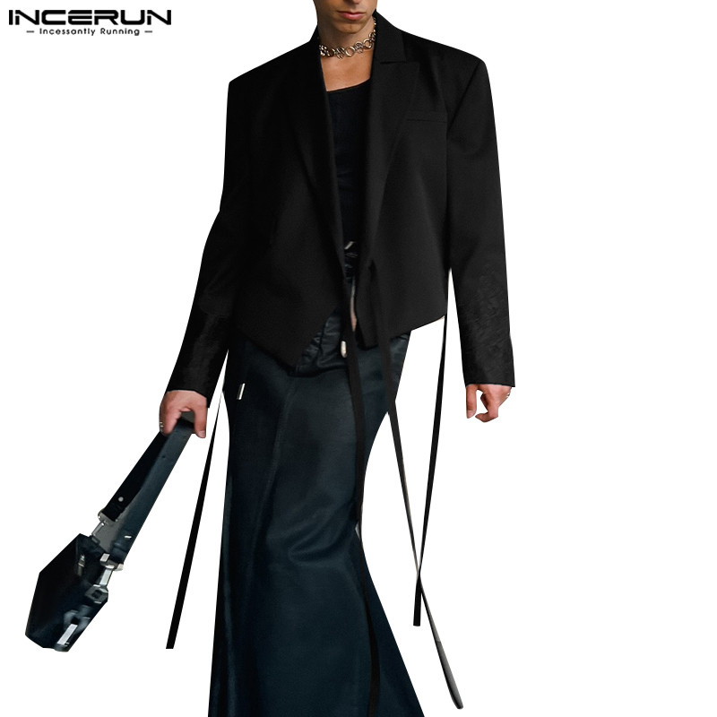 Incerun Men Vintage Fashion Suit Collar Lace-Up Patchwork Long Sleeve ...