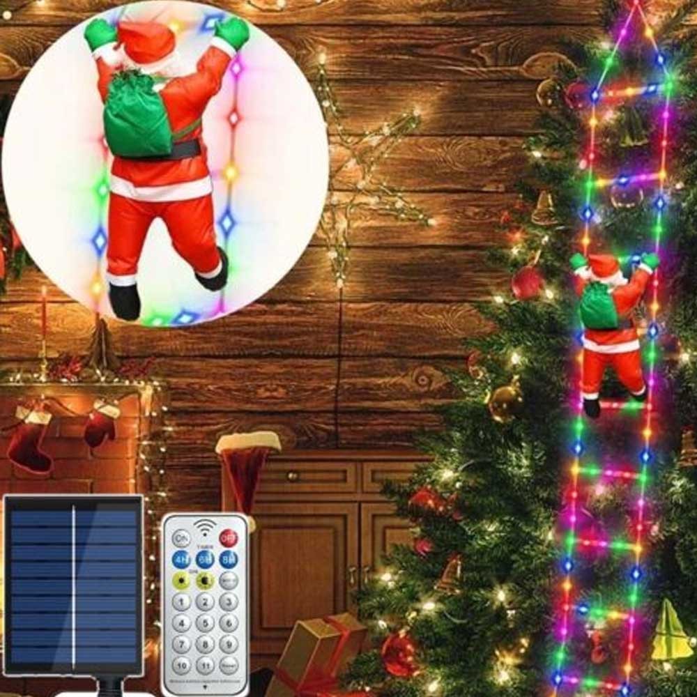 Christmas Decor LED Ladder Solar Lights Climbing Santa Claus Outdoor 8 ...