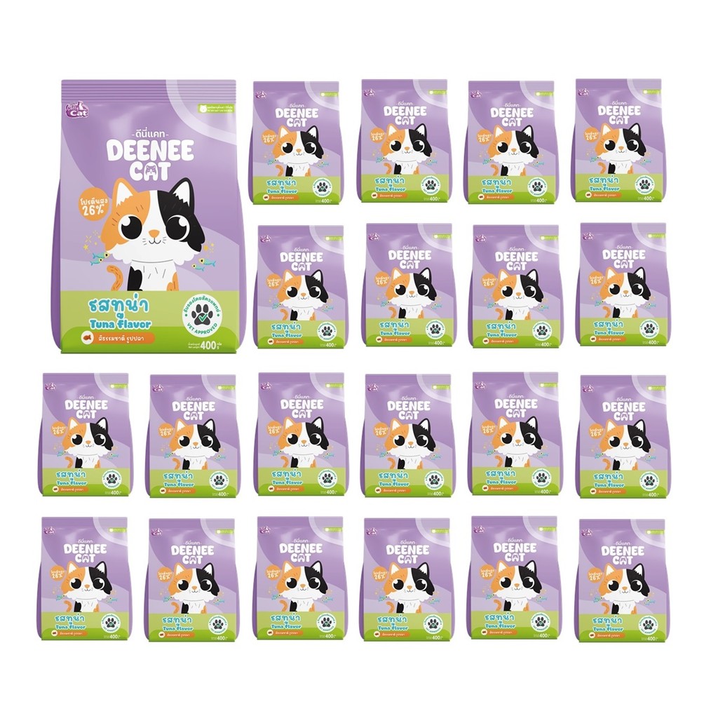 25 ถุง Deenee Cat อาหารเม็ดสำหรับแมว รสทูน่า ขนสวย เงางาม ไม่เติมเกลือ ...