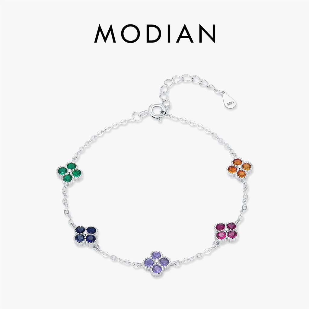 MODIAN 925 เงินสเตอร์ลิงหวาน Four Leaf Clover สีสัน Zirconia Charm ...