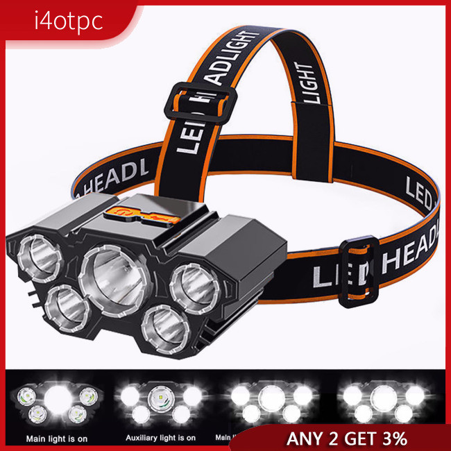 I4otpc แบบพกพา 5led ไฟหน้า Usb ชาร์จหัวไฟฉายอเนกประสงค์กันน้ําตกปลา Camping Head Light | Shopee ...