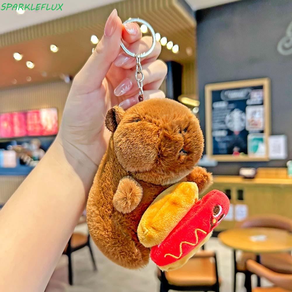 Sparklelux Capybara Key Ring,ตุ๊กตาสัตว์ตลกนุ่ม,สีน้ําตาลแฮมเบอร์เกอร์ ...