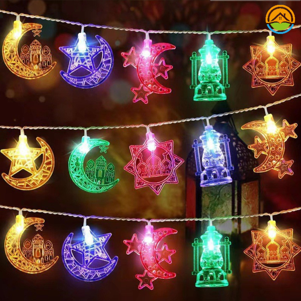2m 10LED EID Mubarak String Lights - โคมไฟสไตล์ปราสาทดาวดวงจันทร์คลาสสิก - ของขวัญตกแต่งบ้านรอม ...