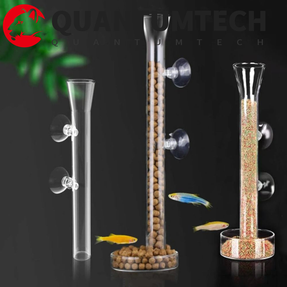 QUANTUMTECH แก้ว Aquarium Feeder หลอดจาน,แก้วโปร่งใสถังปลากุ้ง Feeders, 20-45 ซม.พร้อมถ้วยดูดปลา ...