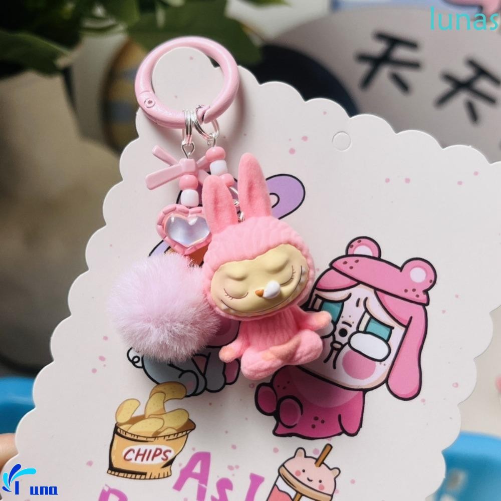 LUNASOL Lazy Yoga Labubu Doll, ซิลิกาเจล Plush Ball Flocking Labubu Key ...