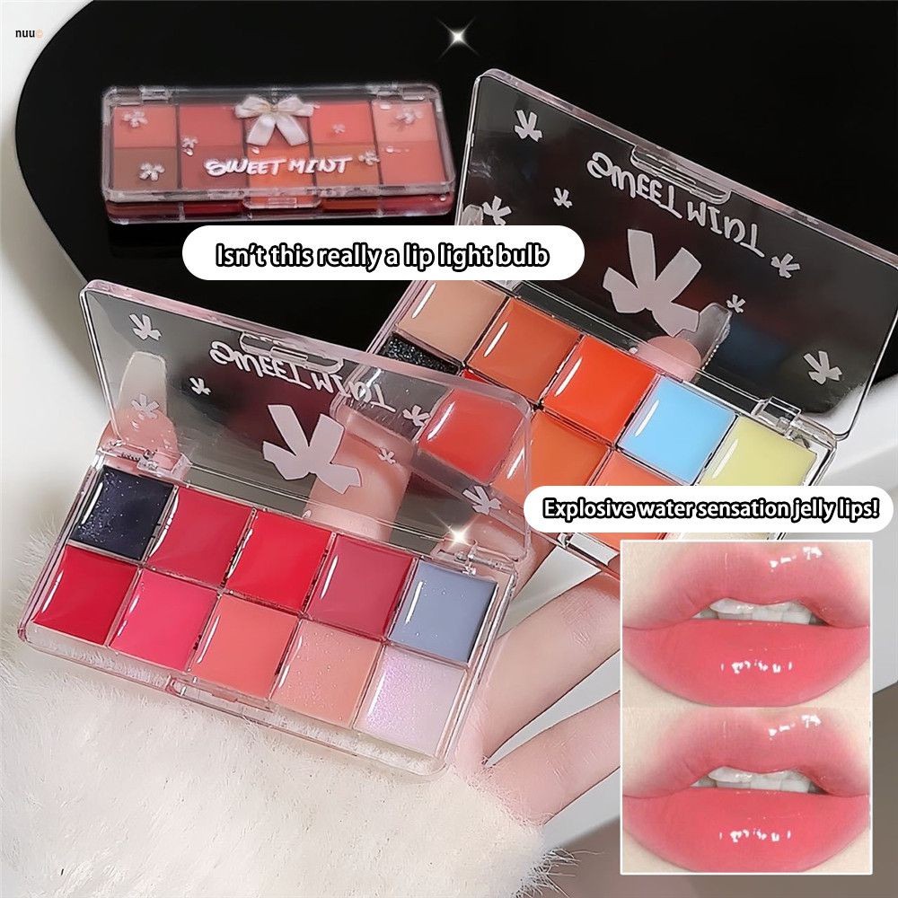 ลิปเจลลี่พาเลท Sweetmint 10 สี ให้ความชุ่มชื้นและเป็นธรรมชาติ ไม่เลอะง่าย ลิปสติกเนื้อกระจก ลิปเ ...