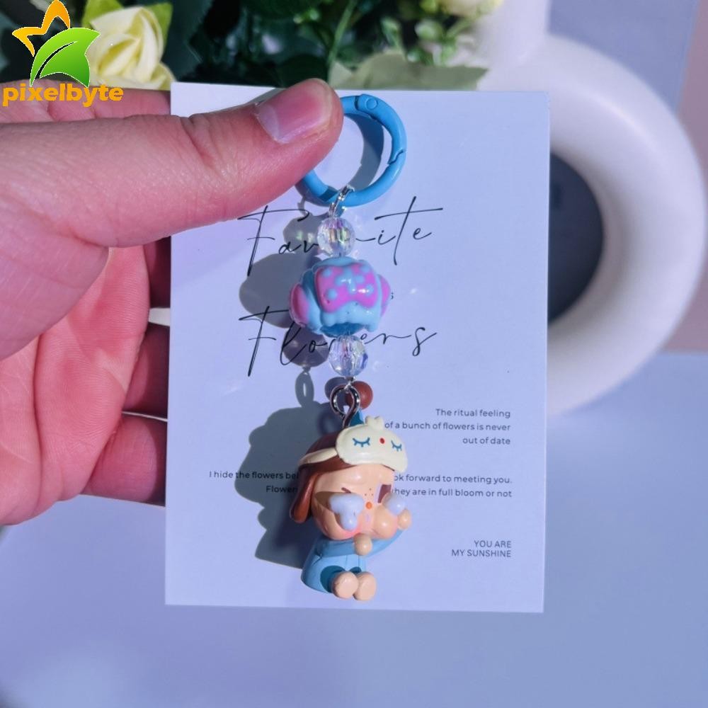 PIXELBYTE Flocking Crybaby Key Ring,ซิลิกาเจลตุ๊กตาชุดตุ๊กตาพวงกุญแจ, 3D Candy สี Handmade ...