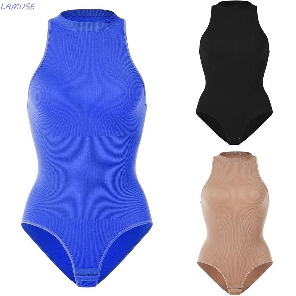LAMUSE บอดี้สูทผู้หญิง, Ribbed Sleeve Compression Shapewear, Casual ...