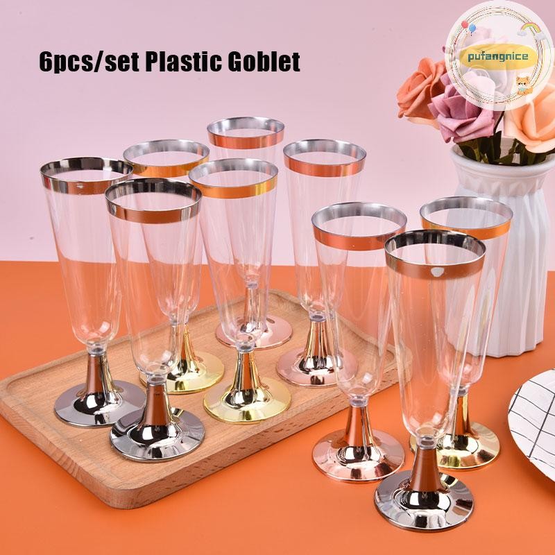 Pufangnice 6 ชิ้น/เซ็ต 150ml แก้วไวน์แดงแบบใช้แล้วทิ้งพลาสติก Goblet งานแต่งงานอุปกรณ์ TH ...