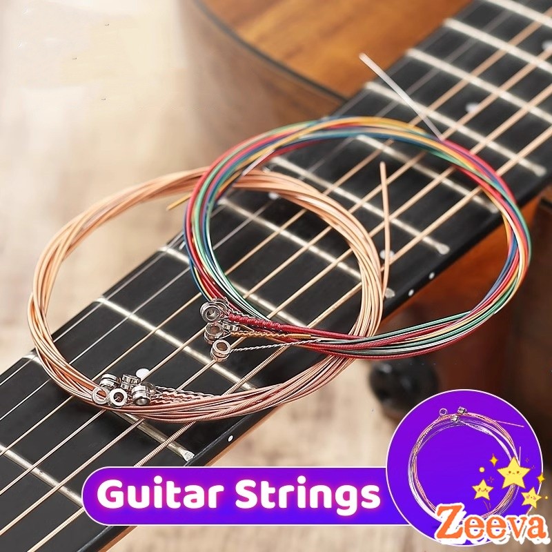 ZEEVA สายกีตาร์ สีรุ้ง สีสัน สายเหล็ก สำหรับกีตาร์โปร่ง ชุด 6 ชิ้น / ชุด 4 ชิ้น สีสันสดใส ...