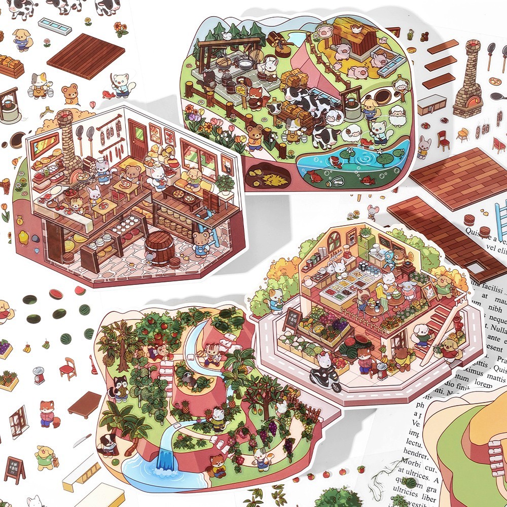 Kowei 3 ชิ้น [Happy Farm Series] 3D น่ารักวารสารสติกเกอร์สติกเกอร์กัน ...