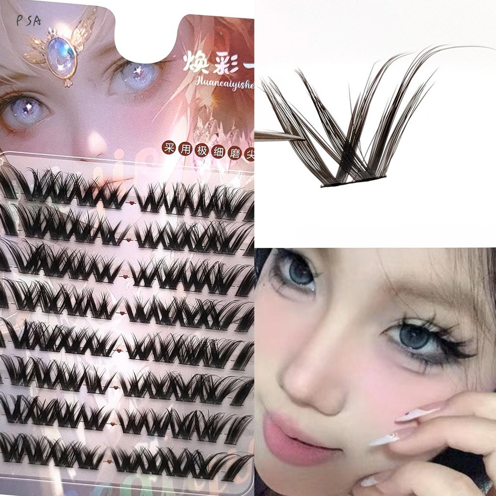 ผู้หญิง Devil Elf Eyelash Clusters ผสมความยาว Wispy Lash Extension ...