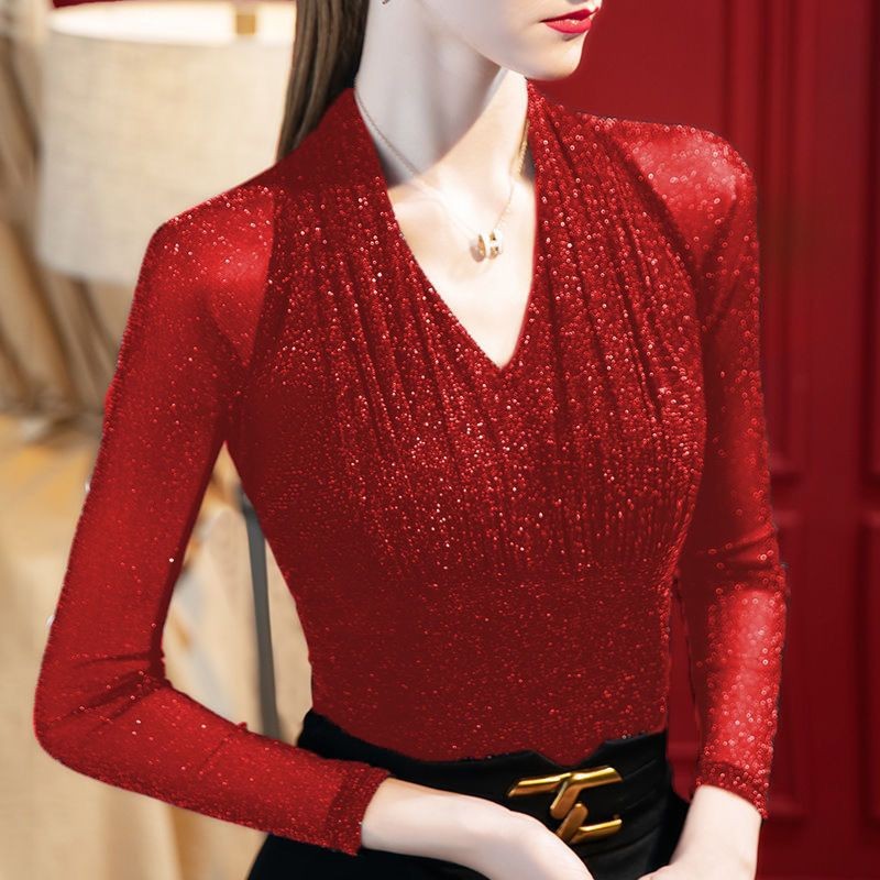 T Classy Thin Gauze Top แขนยาว V คอ Body Dance Practice ชุดมิตรภาพ ...