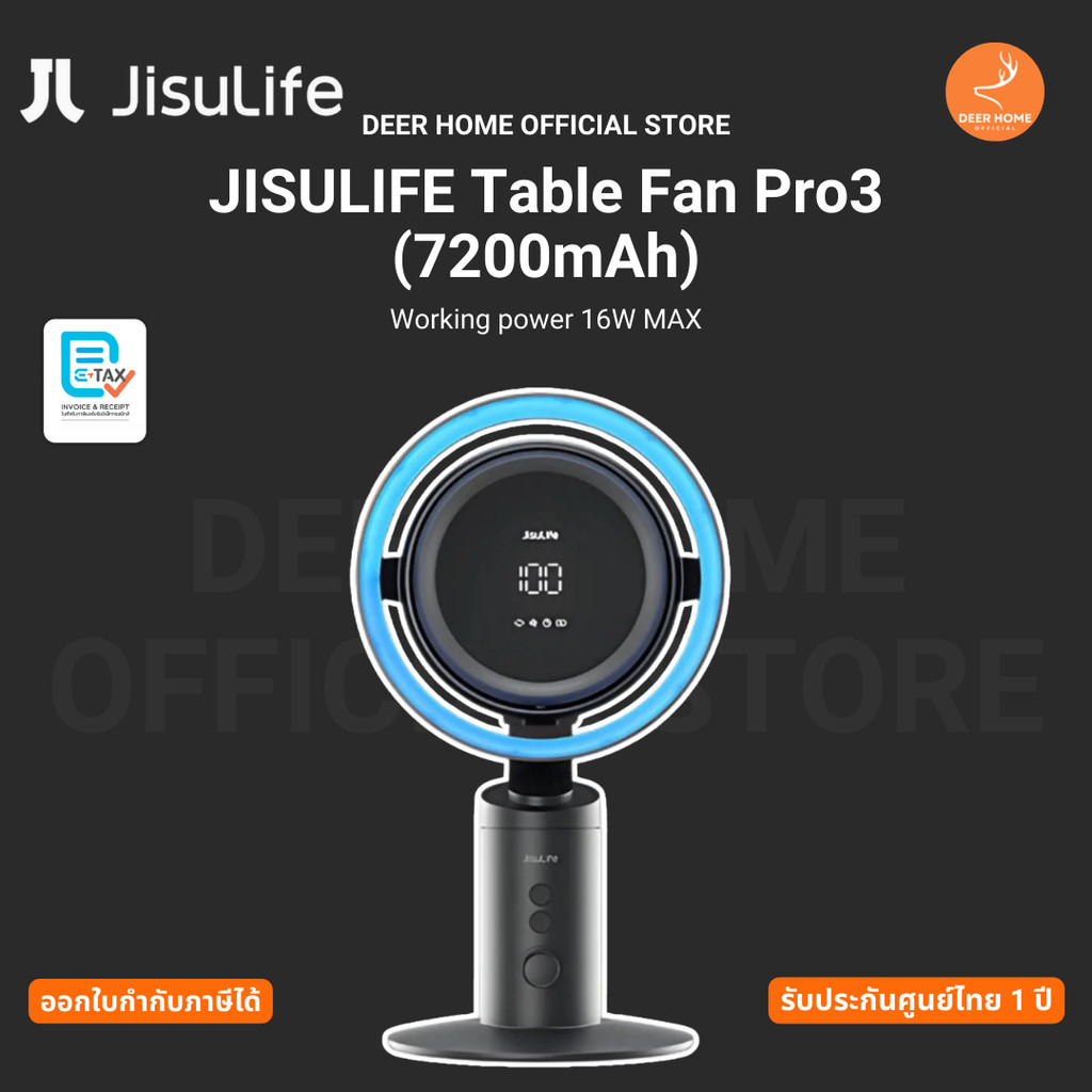 JISULIFE Table Fan Pro3 (7200mAh) Working power 16W MAX รับประกันศูนย์ ...