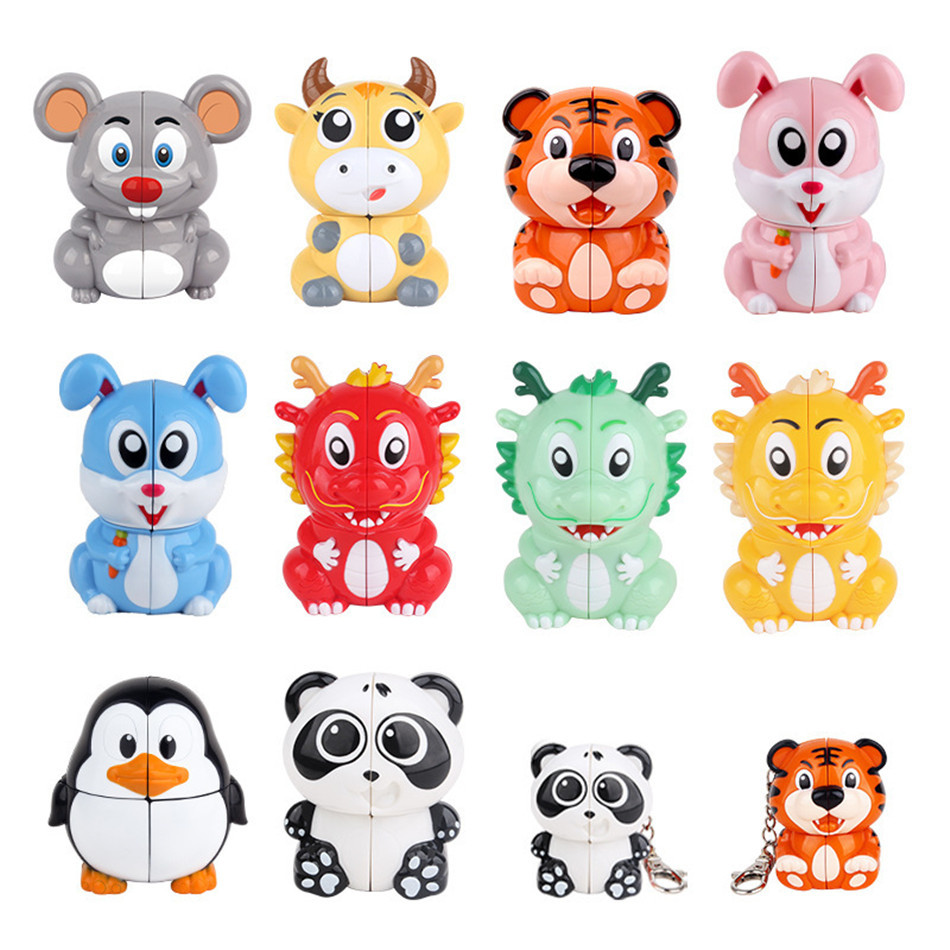 Yuxin การ์ตูนสัตว์ออกแบบ 2x2 Magic Cube Panda Dragon Tiger 2x2 มินิพวง ...
