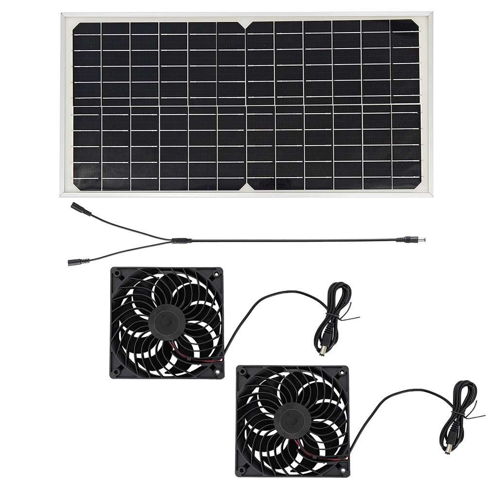 Eco Friendly 20W Solar Fan Kit with Two Adjustable Waterproof Fans for ...