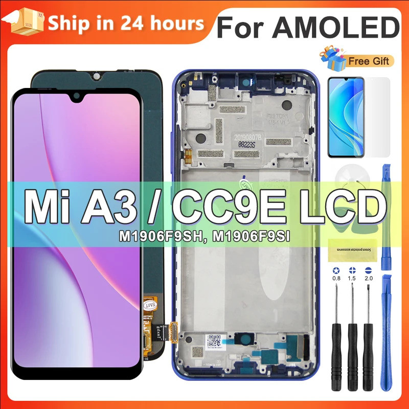 จอแสดงผล AMOLED สำหรับ Mi A3 M1906F9SH พร้อมกรอบ สำหรับ Xiaomi Mi CC9e จอแสดงผล Lcd หน้าจอสัมผัส ...