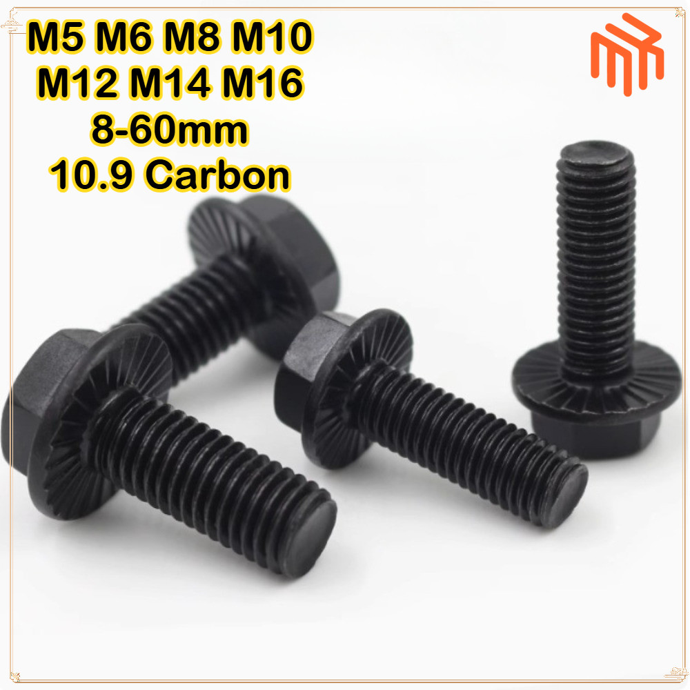 [MX1]น็อต สกรู หัว หกเหลี่ยมติดแหวน เหล็กแข็ง 10.9 เกลียวมิล หยาบ M5 M6 M8 M10 M12 M14 M16 ...