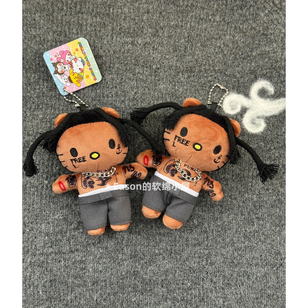 สไตล์ใหม่หนังสีดํา rapper Rap helloKitty จี้ห้อยกระเป๋าสกปรก Braid ...