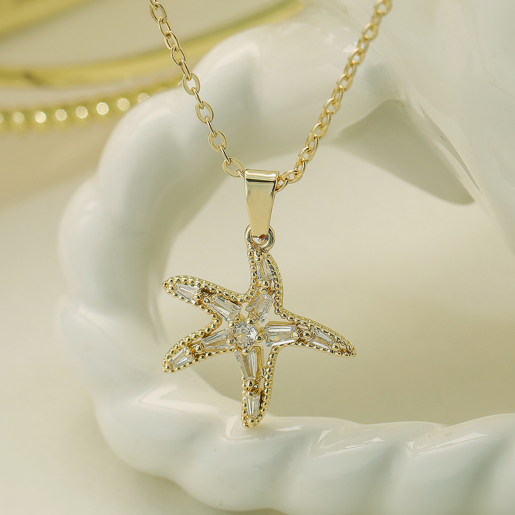 Jushi 18K Gold Zirconia ปลาดาวจี้สร้อยคอ Vintage ผู้หญิงวันหยุดของขวัญ ...
