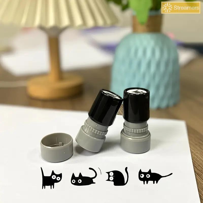 {Streamers} Kawaii การ์ตูนแมวดําแสตมป์ Creative Small Black Cat Sign In ...