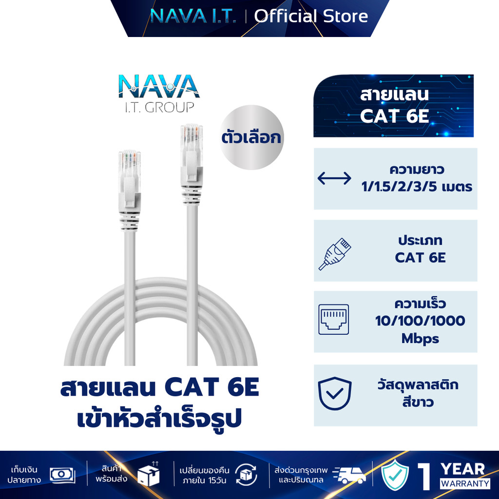 NAVA IT LAN ETHERNET CABLE CAT6E สายแลน 1000MBPS ความยาว 1/1.5/2/3/5 ...
