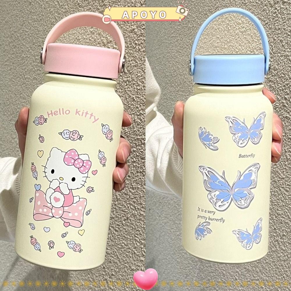 อาโปโย ขวดน้ําหุ้มฉนวน, ถ้วยสูญญากาศ Hello Kitty Blue Butterfly, สแตนเลส 900ml Thermal Car Cup ...