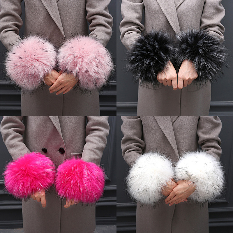ผู้หญิงfaux Fox Fur Cuffsสายรัดข้อมือฤดูหนาวอุ่นFluffy Furข้อมือ ...