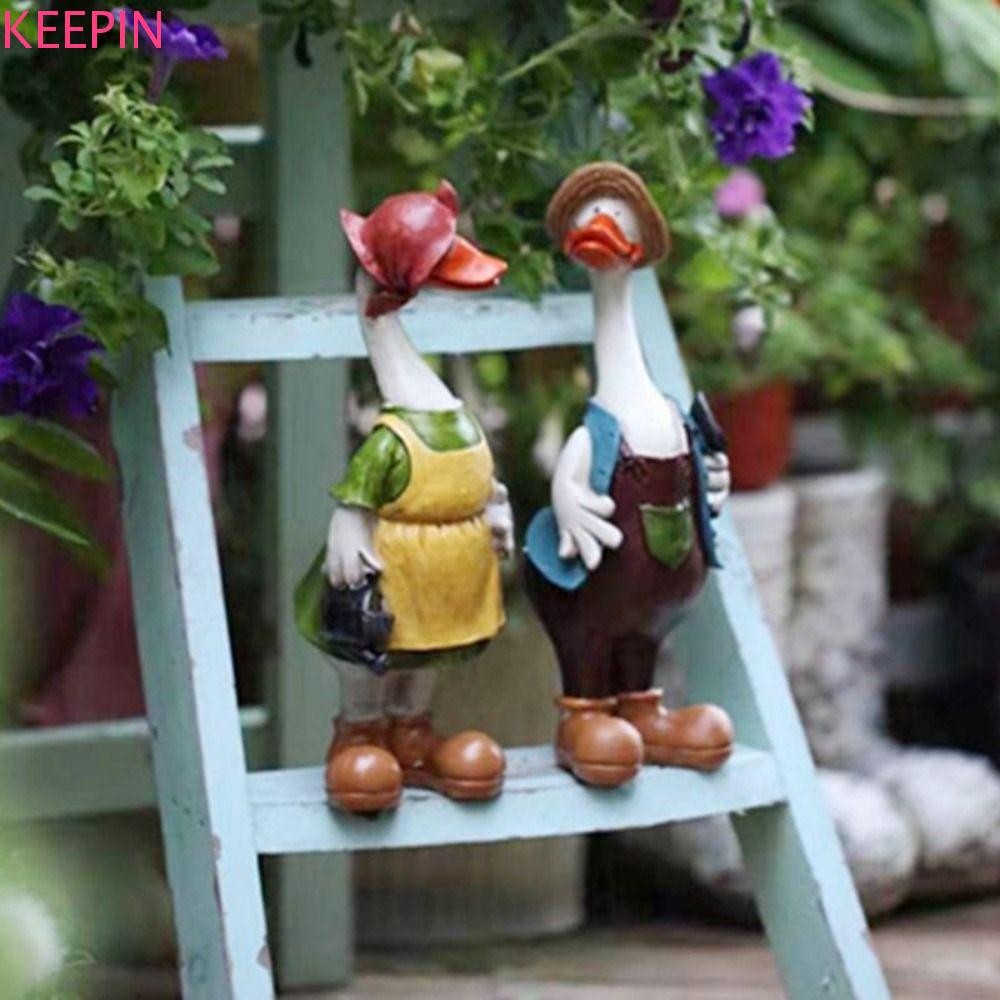 Keepin 2 ชิ้น/เซ็ตคู่รูปปั้นเป็ด, 3D Handcraft จําลองเป็ดเครื่องประดับ ...