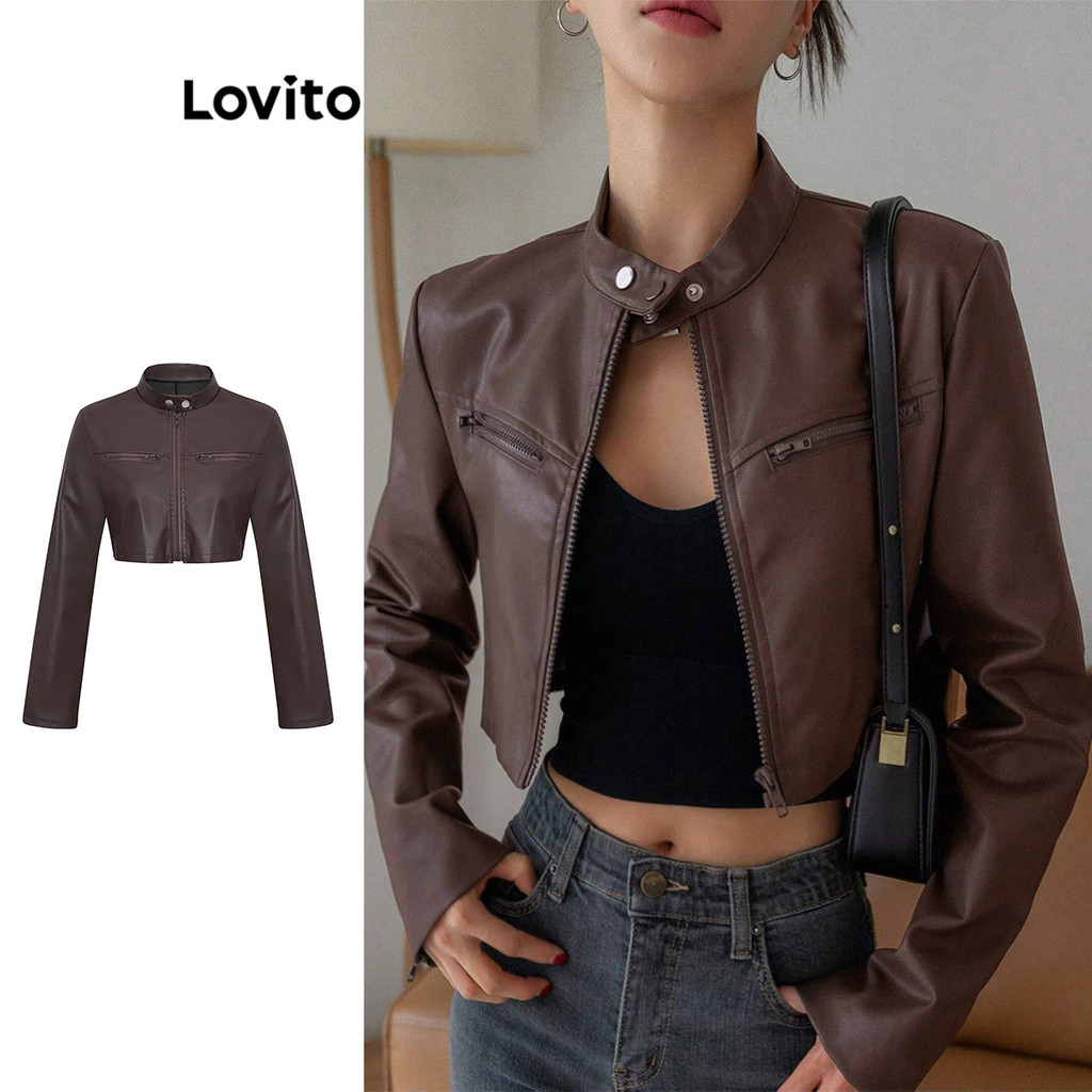 (KOL‘s pick) Lovito เสื้อแจ็คเก็ตซิปธรรมดาแบบสบาย ๆ สำหรับผู้หญิง ...