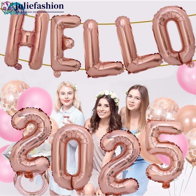 Jh 16 นิ้ว 2025 สวัสดีปีใหม่/สวัสดีบอลลูนฟิล์มอลูมิเนียมดิจิตอลแบนเนอร์ ...