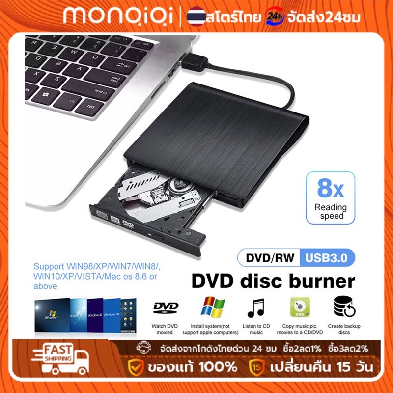 MONQIQI เครื่องเล่น DVD Writer External เครื่องอ่านแผ่นซีดี CD/DVD-RW ...
