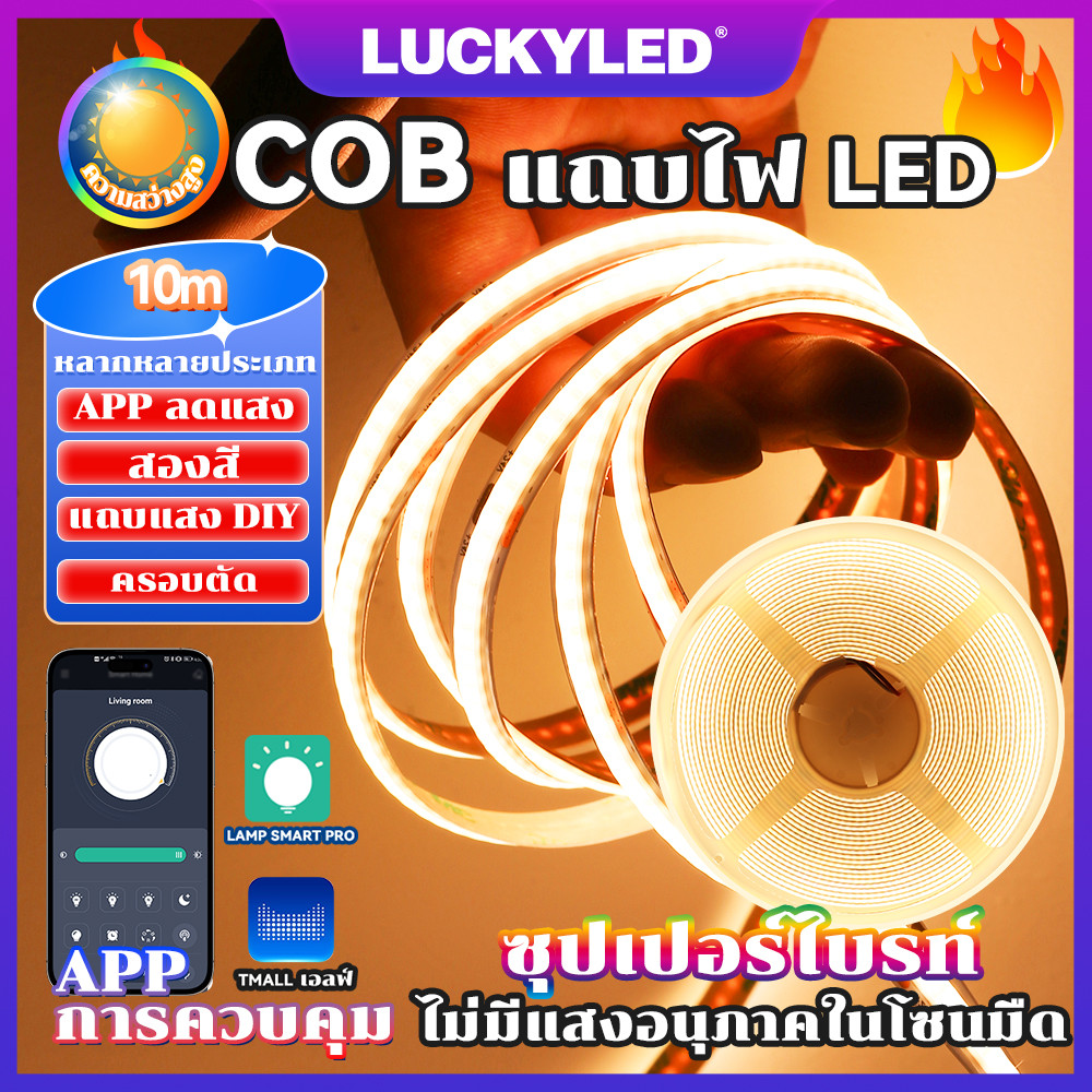 LUCKYLED 10M แถบไฟ LED ความหนาแน่นสูง COB ยืดหยุ่น 320/576leds DC24V ...
