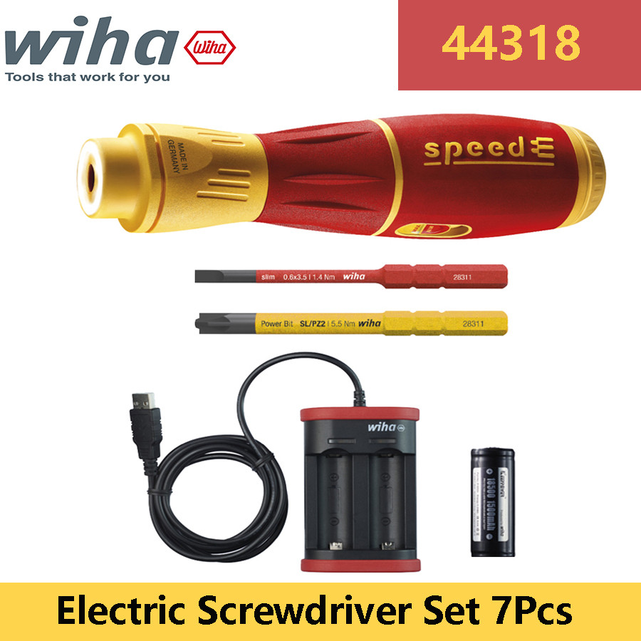 Wiha 44318 ชุดไขควงไฟฟ้า 7 ชิ้น SpeedE II & SlimBits แบตเตอรี่และ ...