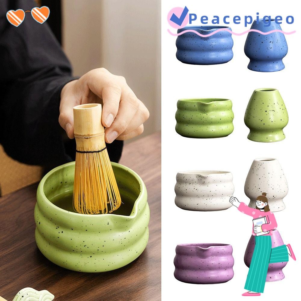 PEACEPIGEO ชามมัทฉะ, ขาตั้งตะกร้อเซรามิกทราย Dot Matcha, ถ้วยชงชาสีเขียวความจุขนาดใหญ่แบบ ...